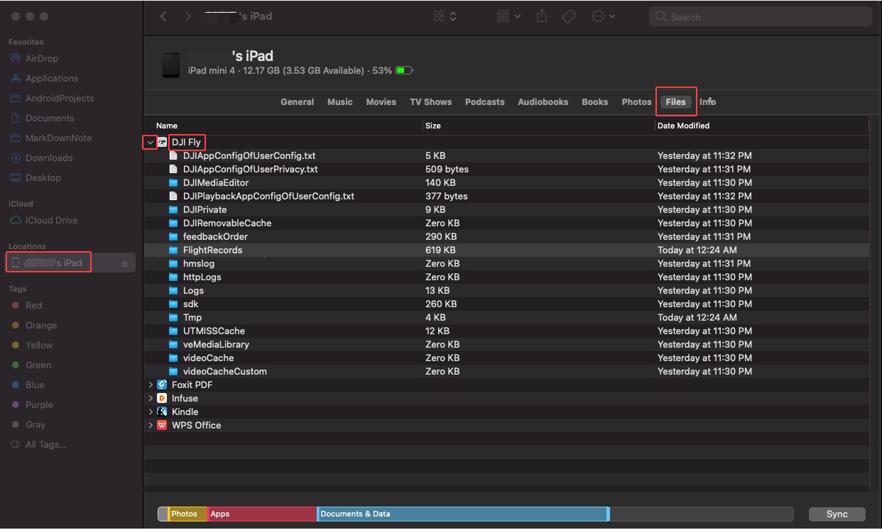 How do I export log files from the App?