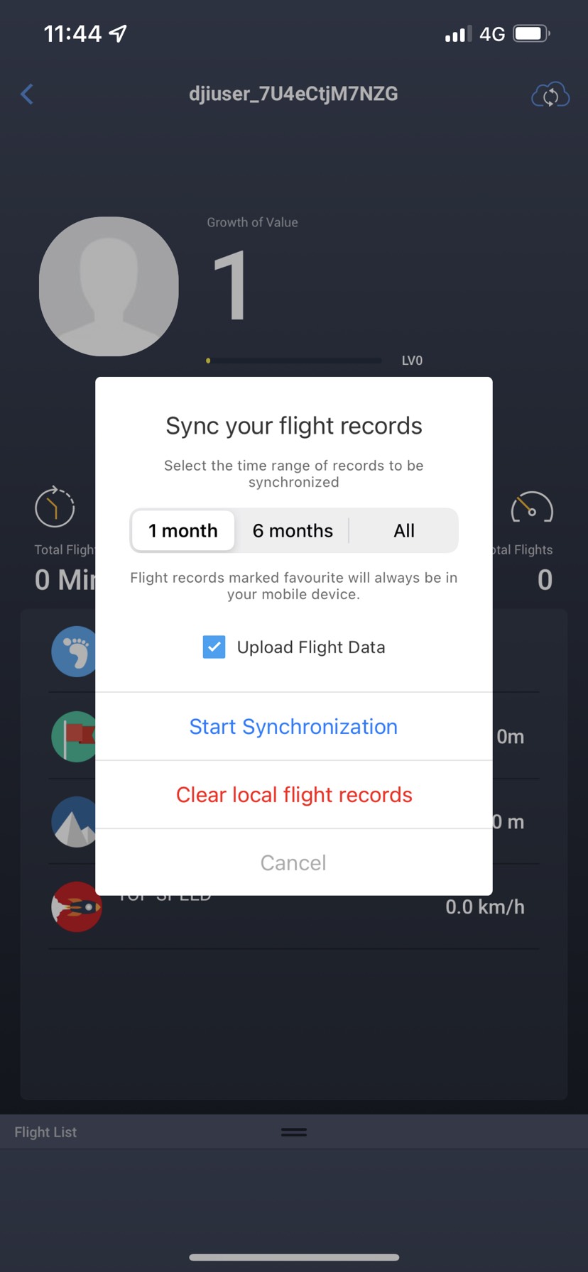 How does DJI Fly/DJI GO 4 synchronize flight records?